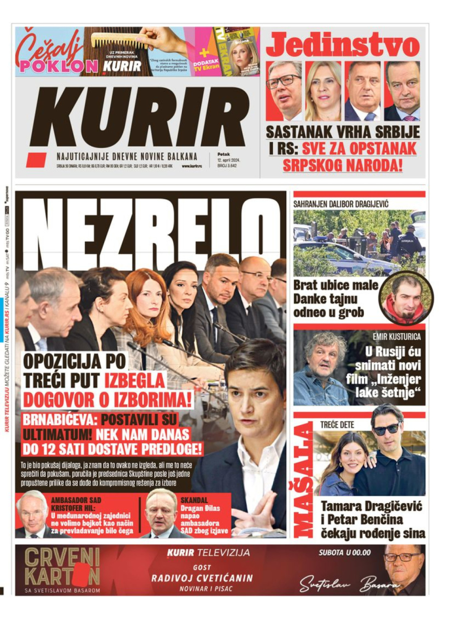 Novine: "Vučić sa Dodikom, odbrana Srbije i Srpske"; "Jeftiniji krediti ...
