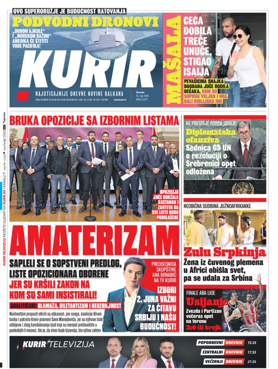 Novine: "Rezolucijama planiraju da namaknu omču Srbiji"; "Saseći ideju ...