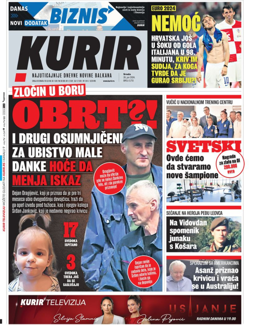 Novine: "Džulijan Asanž na slobodi posle nagodbe sa SAD"; "Navijači ...