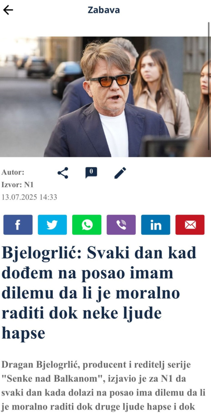 Mora da radi "jer ima potpisane ugovore"; Bjelogrlić blokadere savetuje da istraju, a on ...