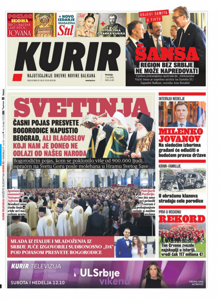 Novine: "Redovi pred svetinjom i lov na vernike"; "Ovaj dan je za ...